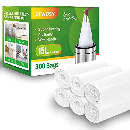 Small Trash Bags Handle Garbage Bags 300 Counts 4 Gallon Trash Can Liner For Home Office Kitchen Bathroom Plastic Bins Trash Recycling 15 Liters Bags
