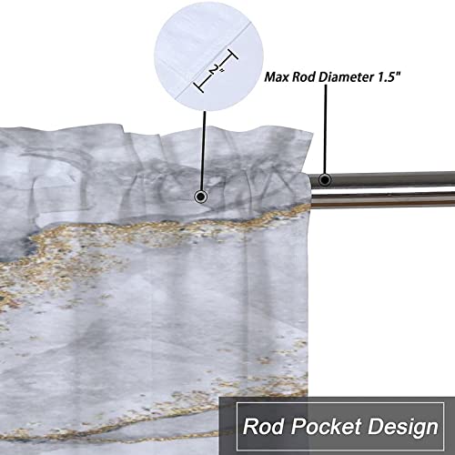 White Gold Marble Blackout Curtain Valances,Abstract Modern Art Luxury Gold Foil Geometric Design Marble Energy Efficient Rod Pocket Curtain Window Valances for Kitchen Windows 54x18in(2Pcs)