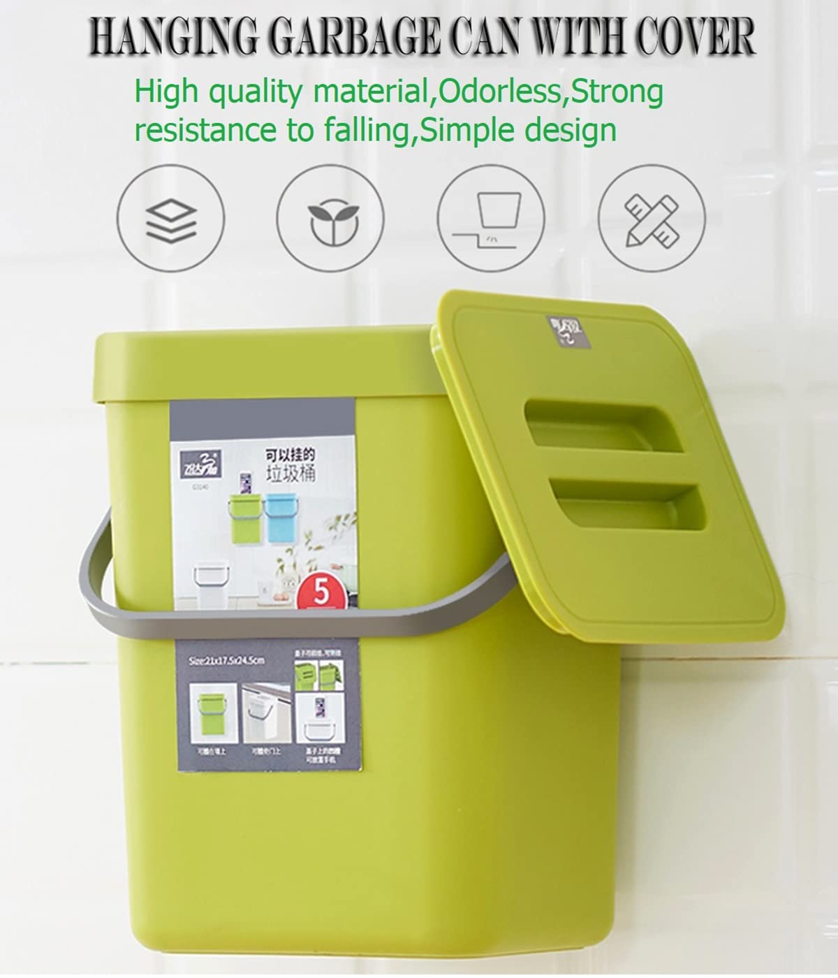 Small Trash Can with Lid Mini Kitchen Hanging Trash Can Tightly Sealed Odor Free, Small Countertop Compost Bin for Scraps from Daily Cooking, Mountable Trash Bin for Kitchen Counter,5L/1.3 Gal