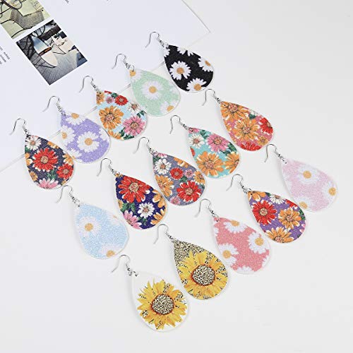 Flower Earrings for Women Leather Flower Earrings Teardrop Earrings Dangle Sunflower Earrings