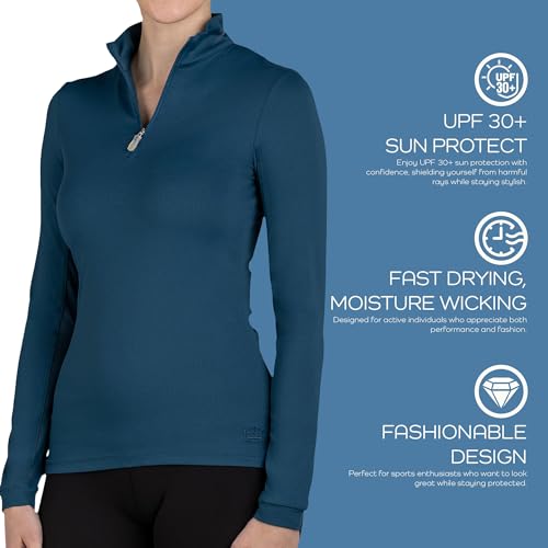 Kastel Denmark Women's Lightweight Crewneck Sun Shirt | 1/4 Zip Athletic Tops | UPF 30+ Protection (Olive/Animal Print, Large)