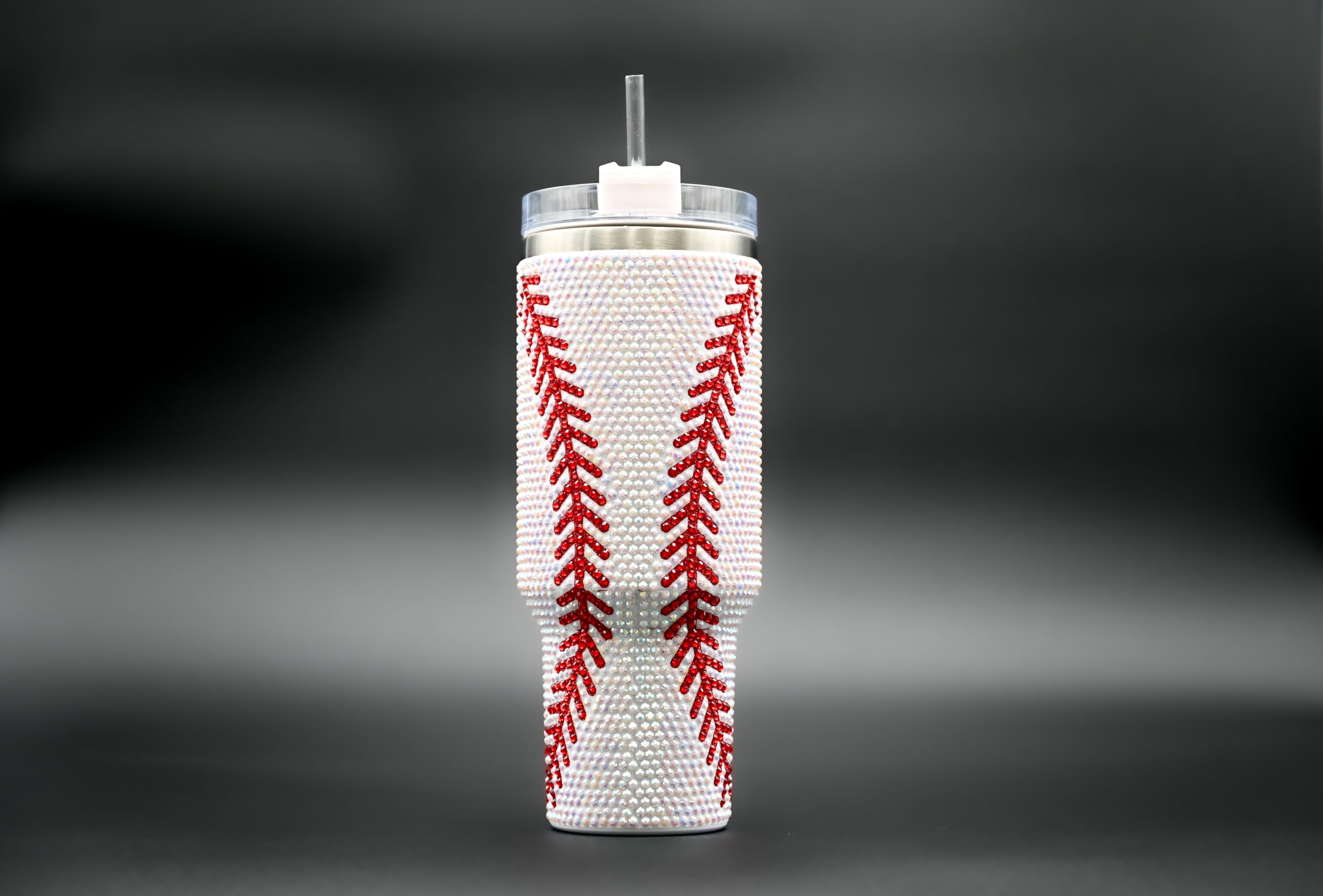SEM LIFE 40 Oz Rhinestone Bling Tumbler Cup with Handle and Straw (BASEBALL), Stainless Steel and Double Wall Insulated