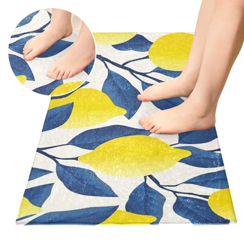 Fluffy Floor Carpet-Tropical Blue Leaf Yellow Lemons,39x20in Front Door Mat Indoor Machine Washable Carpet,Aesthetic Rug