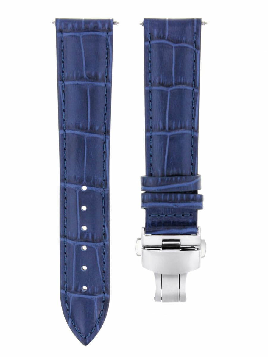 Ewatchparts 19MM BLUE LEATHER WATCH STRAP COMPATIBLE WITH IWC PILOT PORTUGUESE PILOT BUTTERFLY CLASP