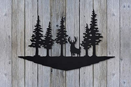 Whitetail Deer Buck Pines | Laser Cut Metal Wall Art Sign for Rustic Home, Cabin, Garage, and Man Cave Decor | BIG GAME STEEL
