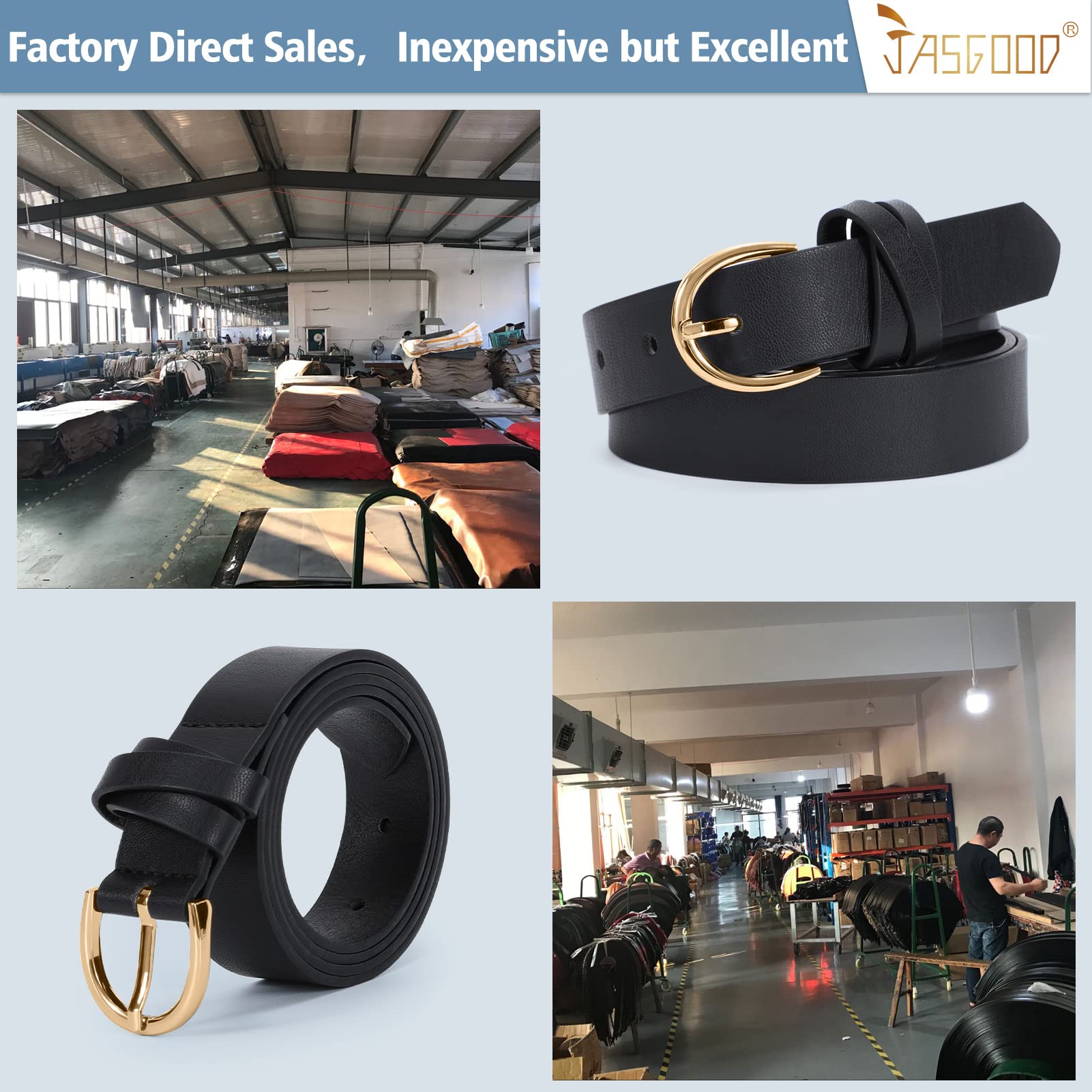 JASGOOD 2 Pack Women Leather Belt for Jeans Pants,Fashion PU leather Belt with Silver Buckle