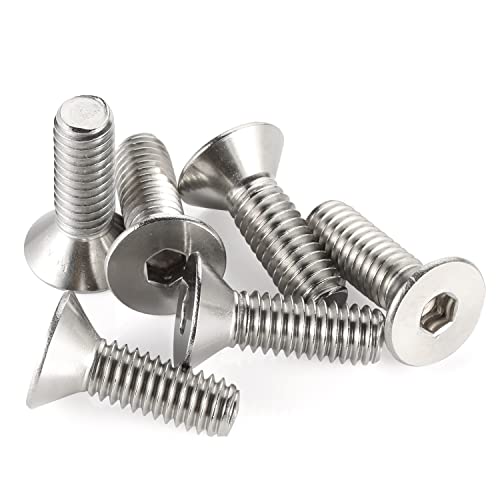 M6-1.0 x 20MM Flat Head Socket Cap Bolts, Allen Socket Drive Full Thread Bolt, Stainless Steel 304(18-8), Bright Finish, Quantity 50