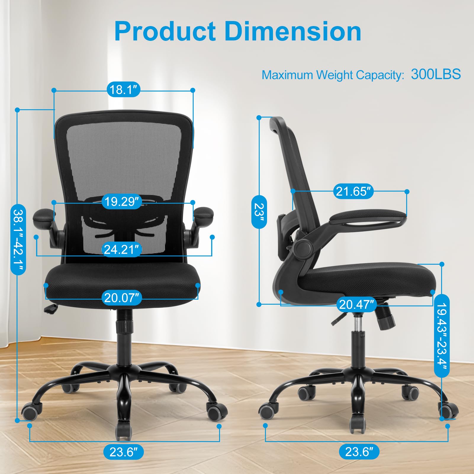 Office Computer Desk Chair,Ergonomic Executive Office Chair with Mesh, Adjustable Lumbar Support, Swivel Rolling for Home, Bedroom, Study, Student, Adults, Black