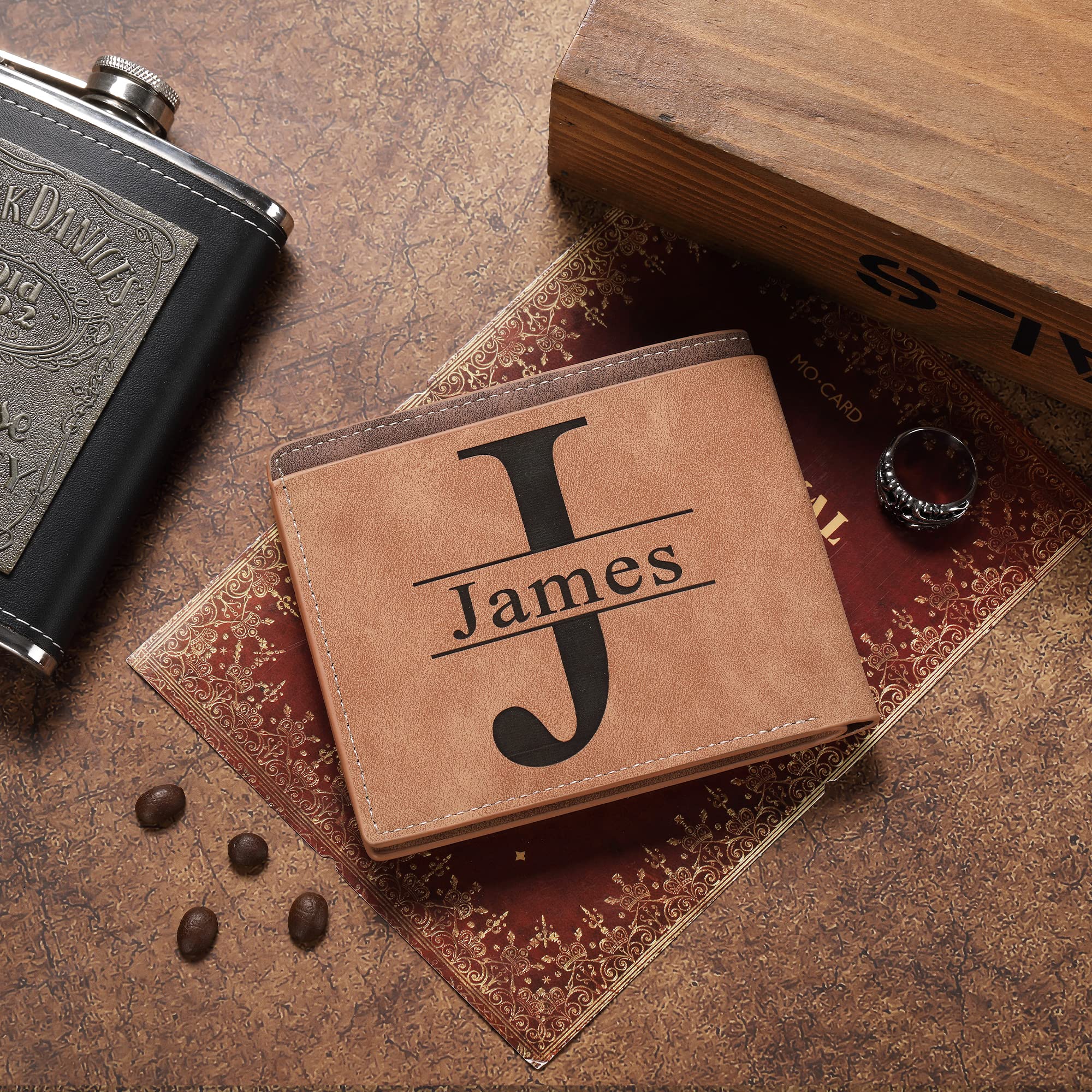 FACOY Customized Men Wallet with Name and Picture, Personalized Wallet for Men with Photo & Text, Gifts for Husband BF Dad Son Groomsmen, Birthday Anniversary Father's Day Christmas Gift