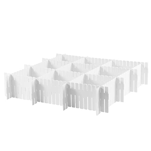 SINJEUN 64 Pcs Plastic DIY Grid Drawer Divider Plastic Grid Drawer Separators, Plastic Adjustable Drawer Storage Organizer for Socks, Makeup, Clothes, Kitchenware, Office Supplies, 32 Blue, 32 White