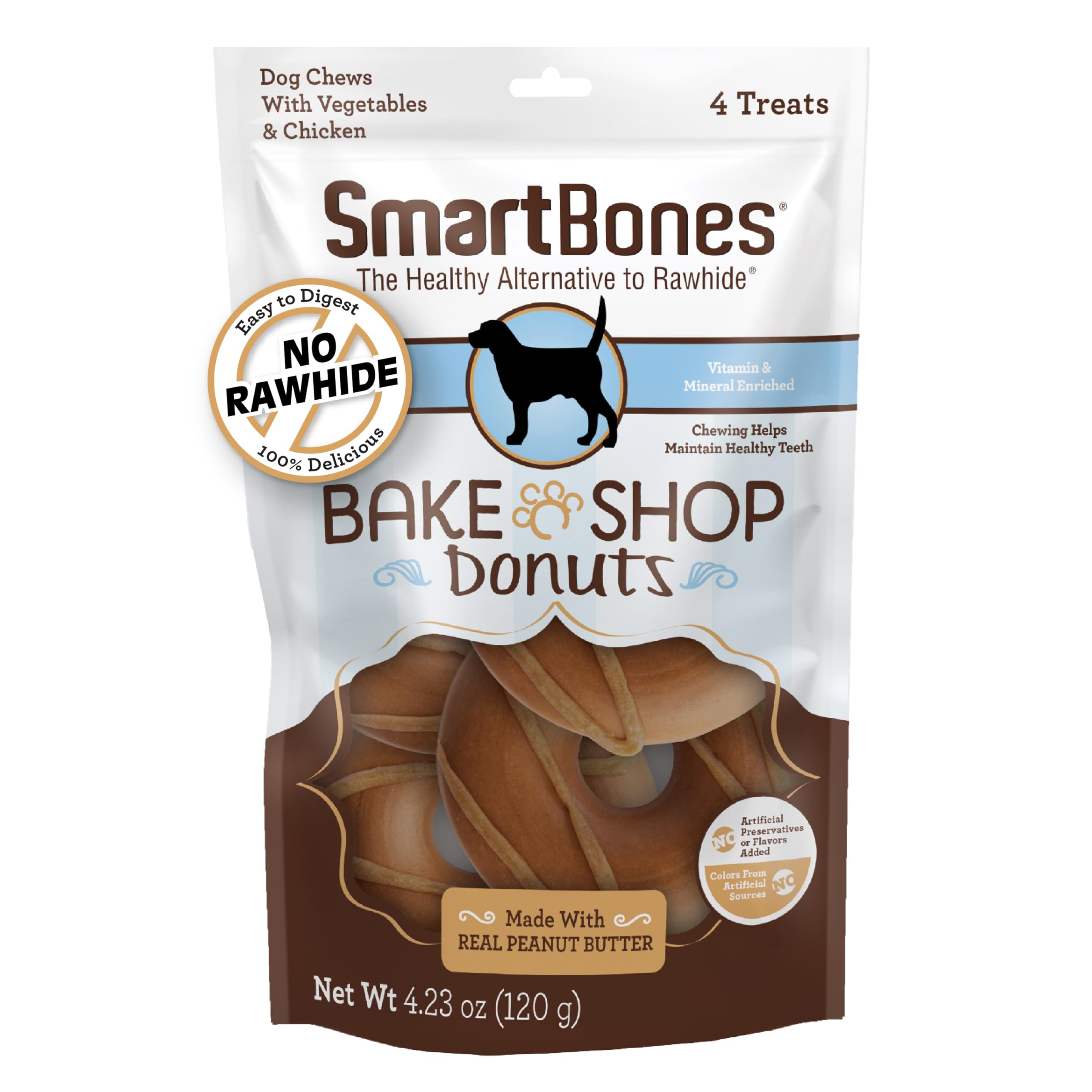 SmartBones Bake Shop Donuts with Peanut Butter, Treat Your Dog to Rawhide-Free Chews, 4 Count