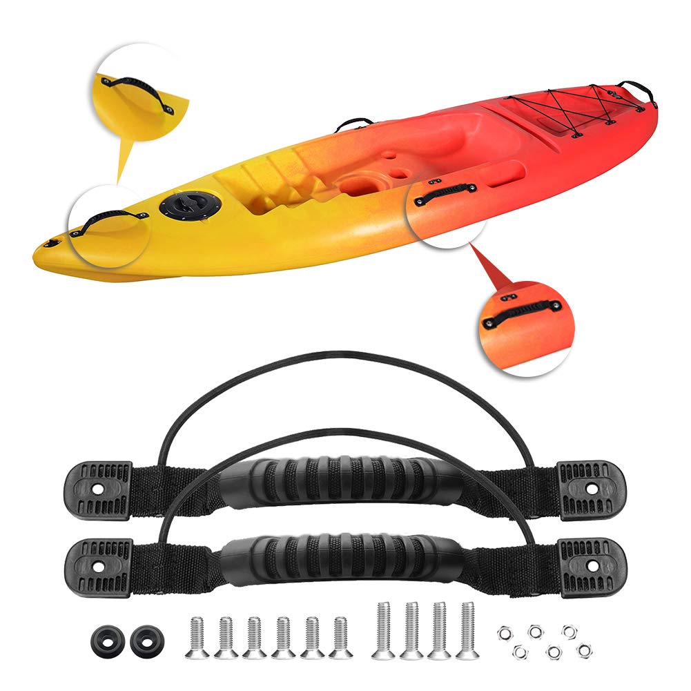 GEUNTECH 2Pcs Kayak Carry Handles with Hardware Kits for Kayak Canoe Boat Side Mount Carry Handles with Black Bungee (Contour Grip Handles)