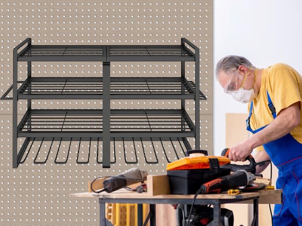 Power Tool Organizer Wall Mount,8 Drill Holder Wall Mount,4-Layer Garage Tool Organizer Wall Mount,Heavy Duty Power Tool Rack,Cordless Tool Organizer with Screwdriver Holder/Hammer Holder/Plier Holder