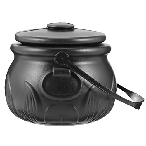 TOYANDONA 1 Piece Large Halloween Candy Cauldron, Plastic Witch Cauldron with Handle Halloween Candy Bucket Candy Holder for Kids (Black Flame with Cover)