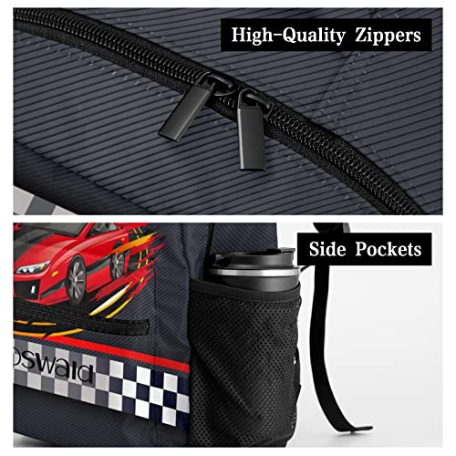 Urcustom Custom Kid Backpack, Race Car Personalized School Bookbag with Your Own Name, Customization Casual Bookbags for Student Girls Boys