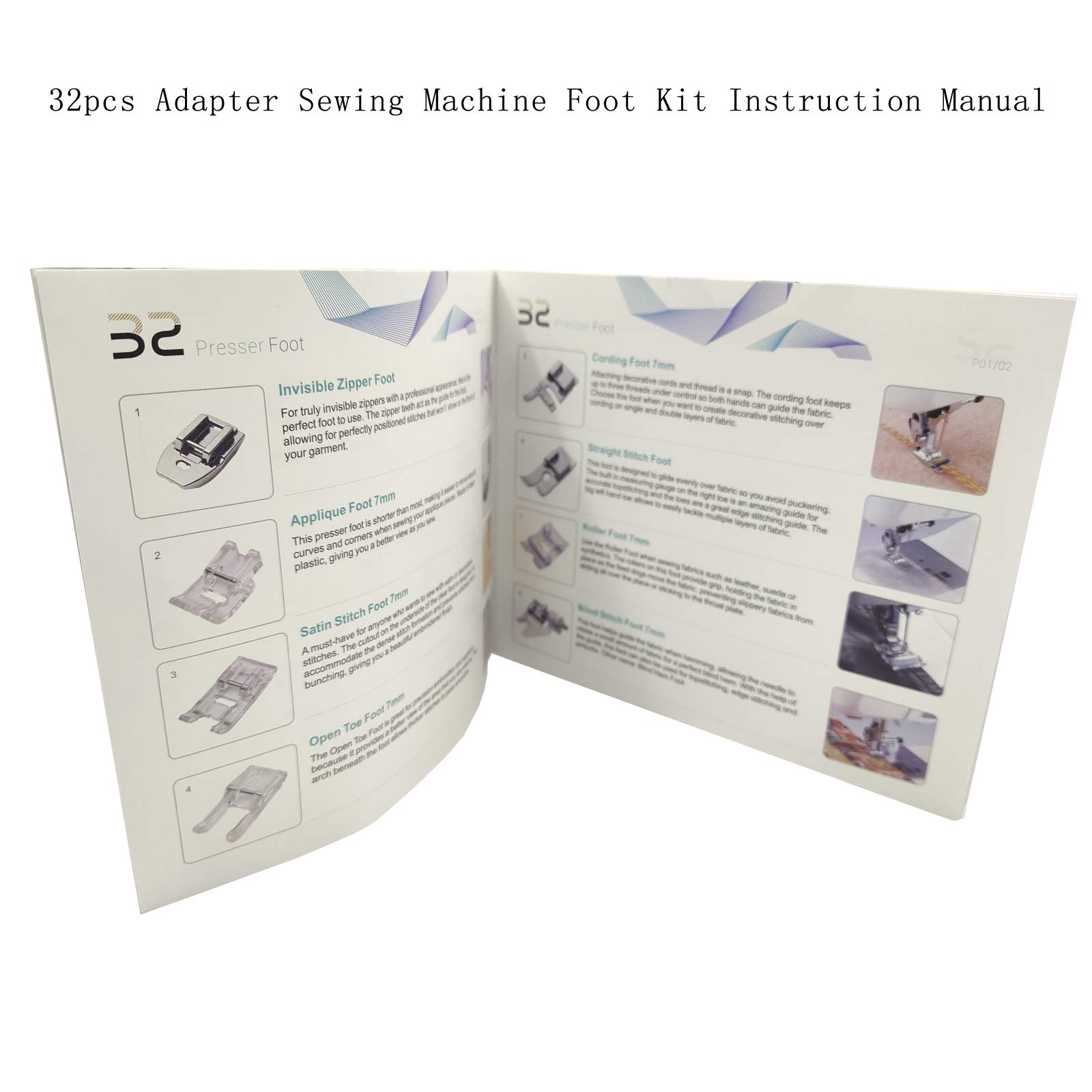 Evniset Professional 32pcs Adapter Sewing Machine Foot Kit Compatible Brother, Babylock, Singer, Elna, etc Multi-Function Sewing Machine (Presser Feet Set)