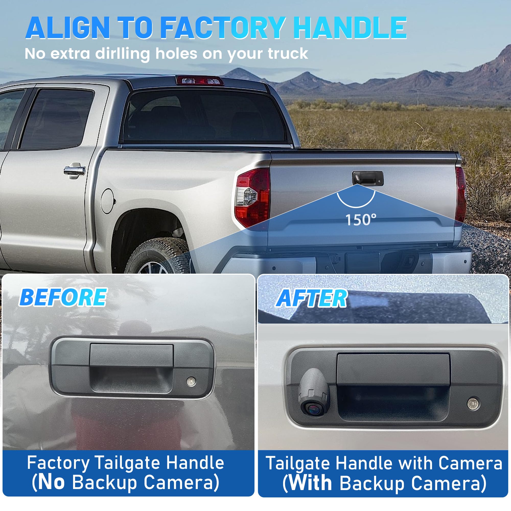 EWAY Tailgate Handle Backup Camera for Toyota Tundra 2007-2013 Reversing Camera Tailgate Liftgate Latch Handle with Rear View Camera Replacement Kit Replaces# 69090-0C051, 690900C051, 81214, TO1915119
