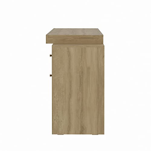 Techni Mobili Expandable Desk with Storage Drawers & Open Shelf - Expands from 47 Inch to 57 Inch - Pine Computer Desk with Printer Space - Modern Home Office Table with Drawers Blanco Collection