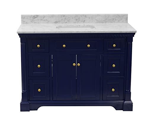 Sydney 48-inch Bathroom Vanity (Carrara/Royal Blue): Includes Royal Blue Cabinet with Authentic Italian Carrara Marble Countertop and White Ceramic Sink