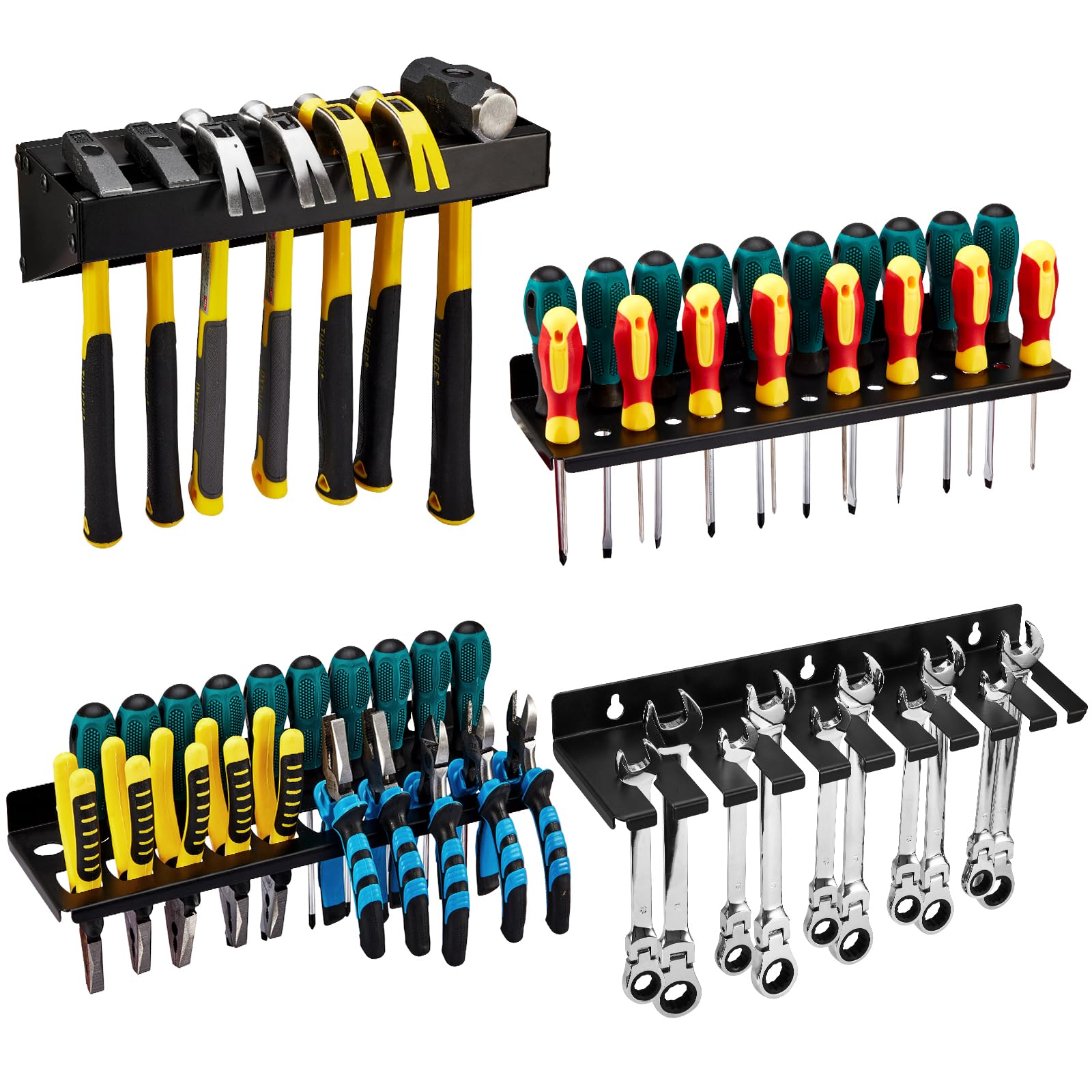 Pilida Screwdriver Organizer,Pliers Holder,Hammer Rack,Wrench Holder,4PCS Wall Mount Galvanized Steel Hand Tool Storage Organizer for Workshop,Shed,Garage,Home,Anti-corrosion,No Rusting