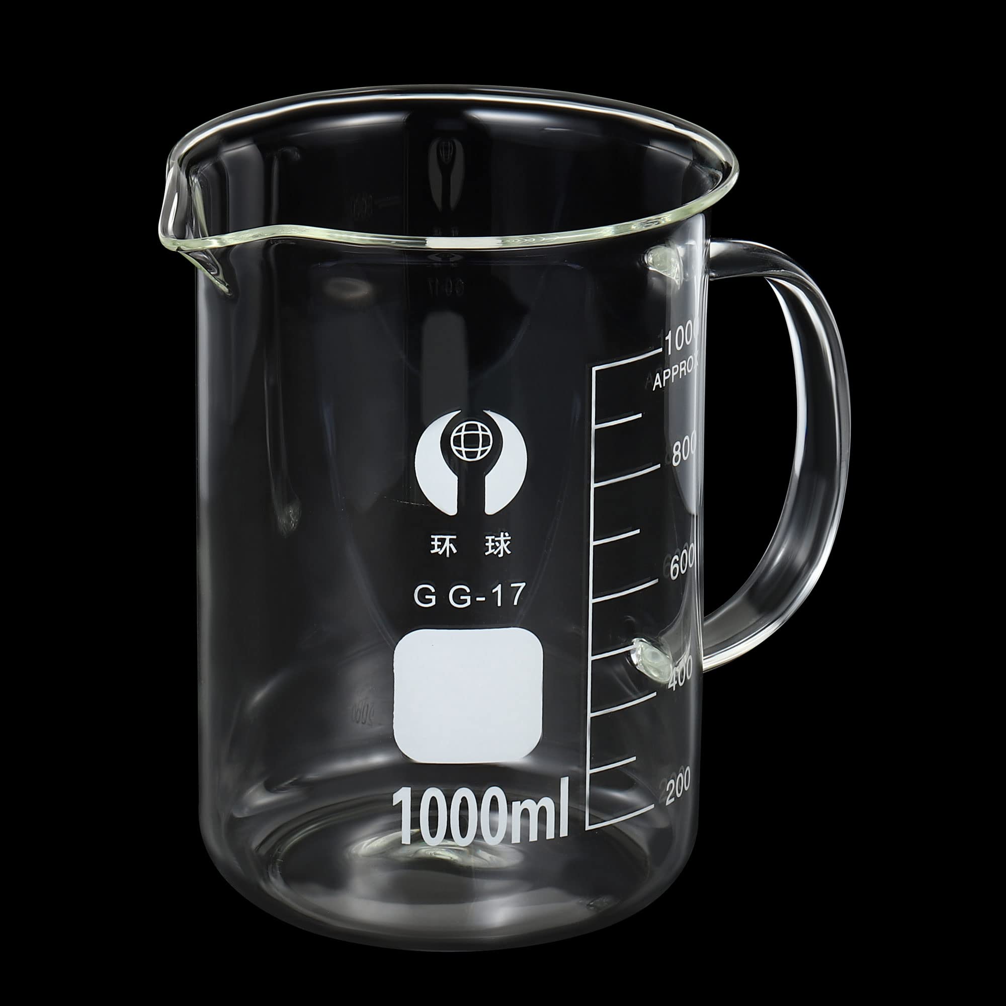 PATIKIL 1000ml Glass Beaker with Handle, 3.3 Borosilicate Glass Graduated Printed Scale Measuring Cups with Spout for Kitchen Lab Liquids Transit Boiling