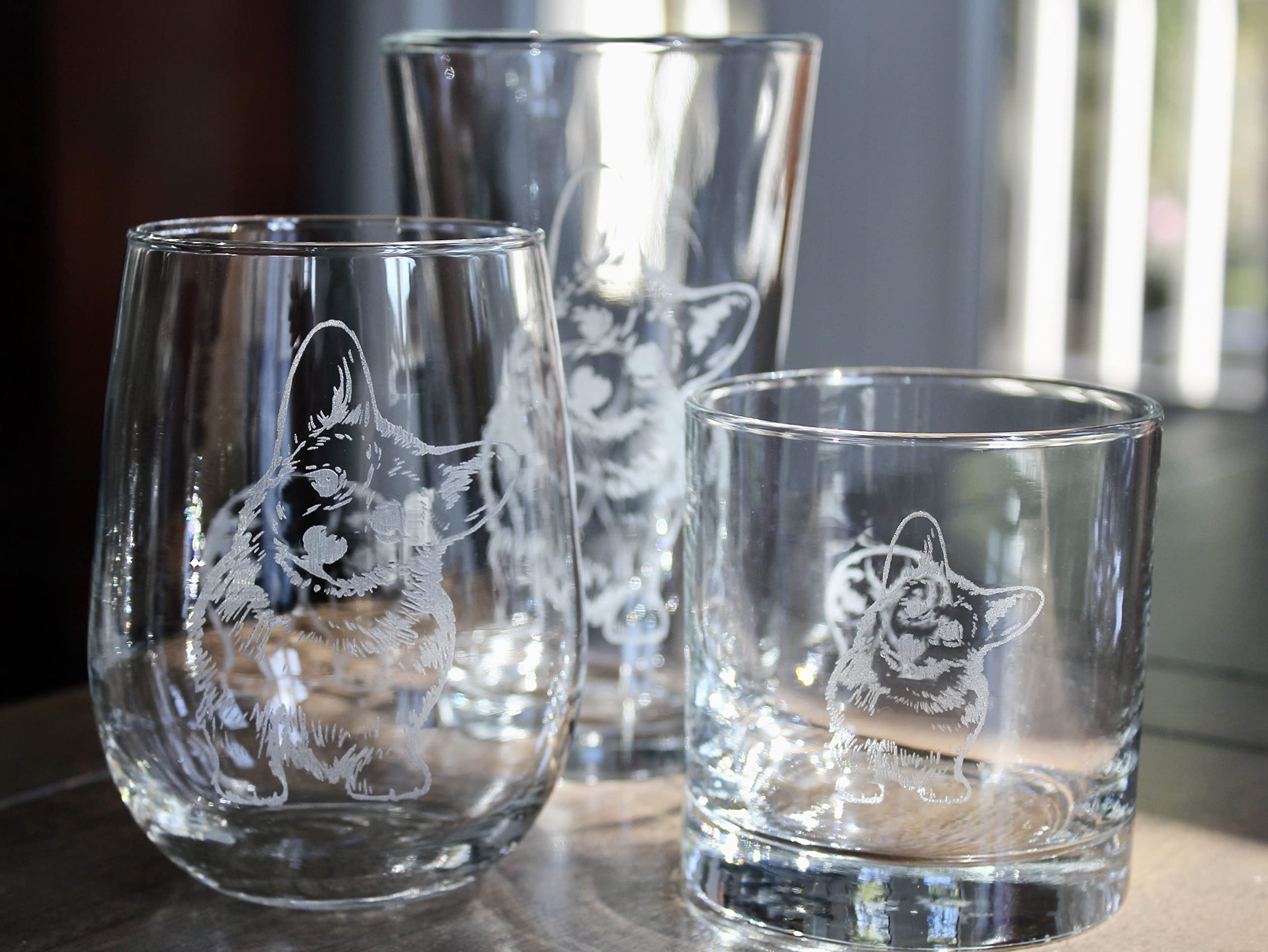 HullSpeed Designs Corgi Butt - 2 Sided Engraved Rocks & Whiskey Glasses (Set of 2)