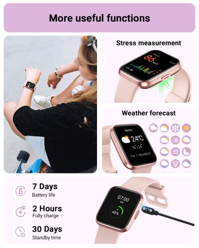 Smart Watch for Men Women(Call Receive/Dial), Alexa Built-in, 1.7" Touch Screen Fitness Tracker with Heart Rate Sleep Tracking, 60 Sports Modes, 5ATM Waterproof Smartwatch for Android iPhone, Pink