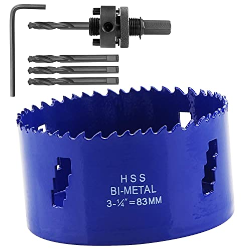 LANIAKEA 3-1/4-Inch Bi-Metal Hole Saw 83MM M42 Annular Hole Cutter HSS Variable Tooth Pitch Holesaw Set with Arbor Blue for Home DIYer