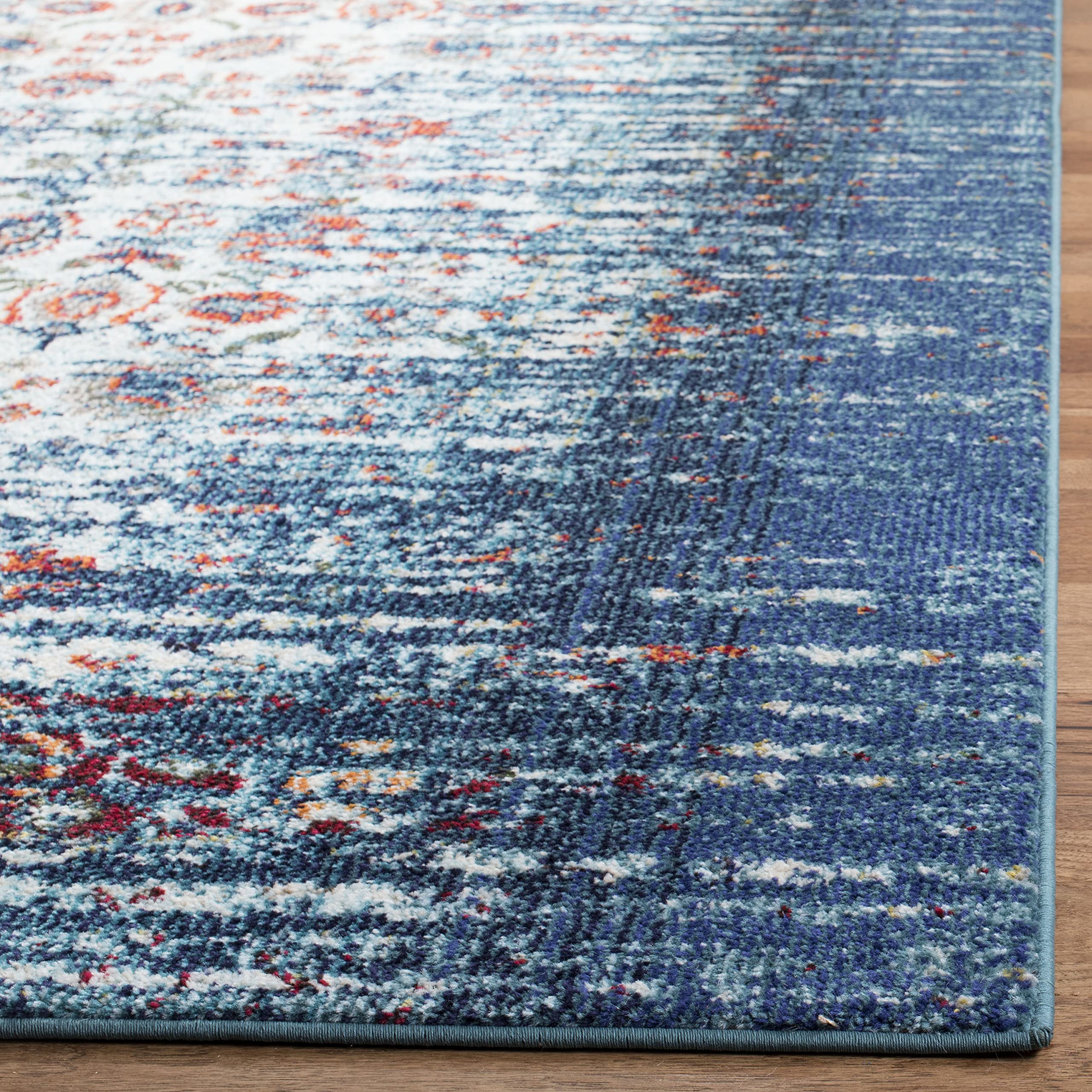 SAFAVIEH Monaco Collection Accent Rug - 3' x 5', Blue & Multi, Boho Abstract Distressed Design, Non-Shedding & Easy Care, Ideal for High Traffic Areas in Entryway, Living Room, Bedroom (MNC208J)