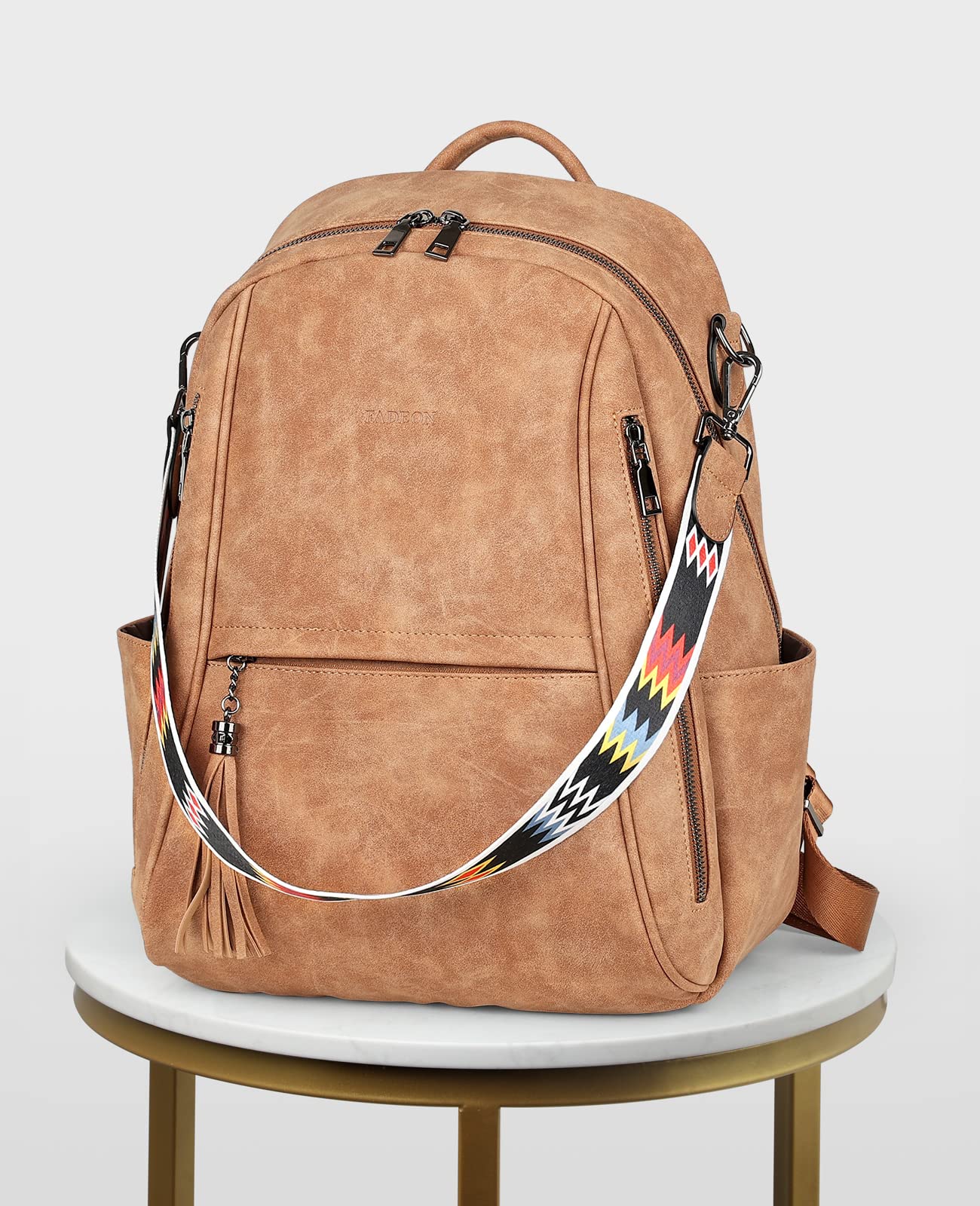 FADEON Leather Laptop Backpack Purse for Women Small Designer Laptop Bag,Multi-Pockets Travel Ladies Shoulder Bag Brown