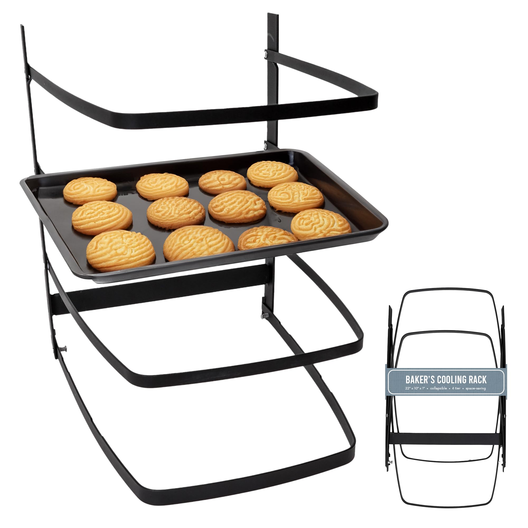 Linden Sweden Metal Baker’s Cooling Rack | Cooling Racks for Cooking and Baking | Storage for Craft and Baking Supplies | Collapsible Racks for Pizza Stones, Cookie Sheets, Baking Pans | 22”x 10”x 1”
