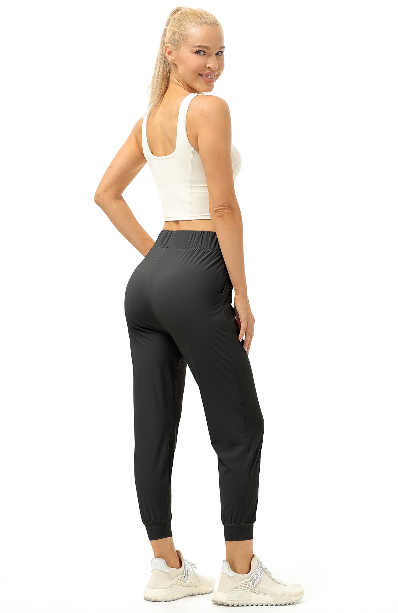 icyzone Lightweight Capri Joggers for Womens with Pockets Sun Protction UPF 50+ Workout Hiking Yoga Pants (Black, S)