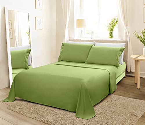 Entisn 4pcs Brushed Microfiber Sheet Full Size Sets, 1800 Thread Count Ultra-Soft Egyptian Quality Bed Sheets, Olive Green Luxury Bedding Sheets with 16" Deep Pocket, Breathable & Cozy & Anti-Wrinkle