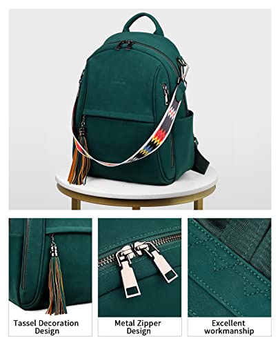 FADEON Leather Laptop Backpack Purse for Women Small Designer Laptop Bag,Multi-Pockets Travel Ladies Shoulder Bag Green