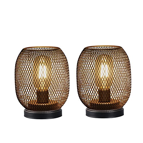JHY DESIGN Set of 2 Metal Cage LED Lantern Battery Powered,Cordless Accent Light with LED.Great for Weddings,Parties,Patio,Events for Indoors Outdoors(Round Shape