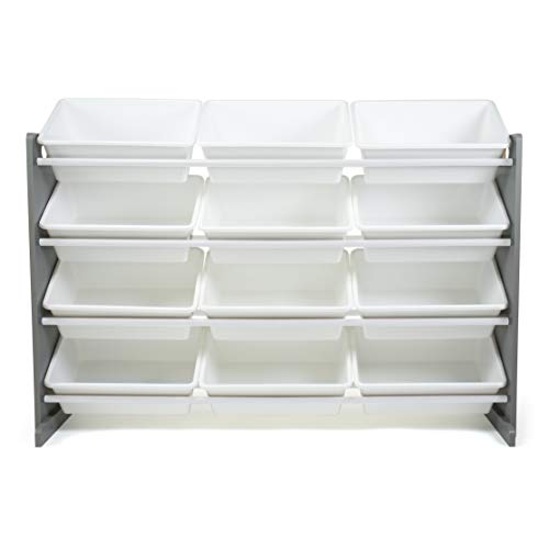 Humble Crew, Grey/White Kids Toy Organizer with 12 Large Storage Bins
