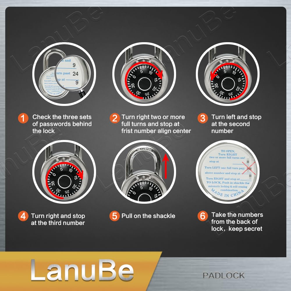 LanuBe Lock Standard Dial Combination Lock, 2 in. Wide, with Different Combinations, Black Turnplate, Pack of 48; Lock for School, Employee, Gym & Sports Locker, Case, Toolbox, Fence and so on