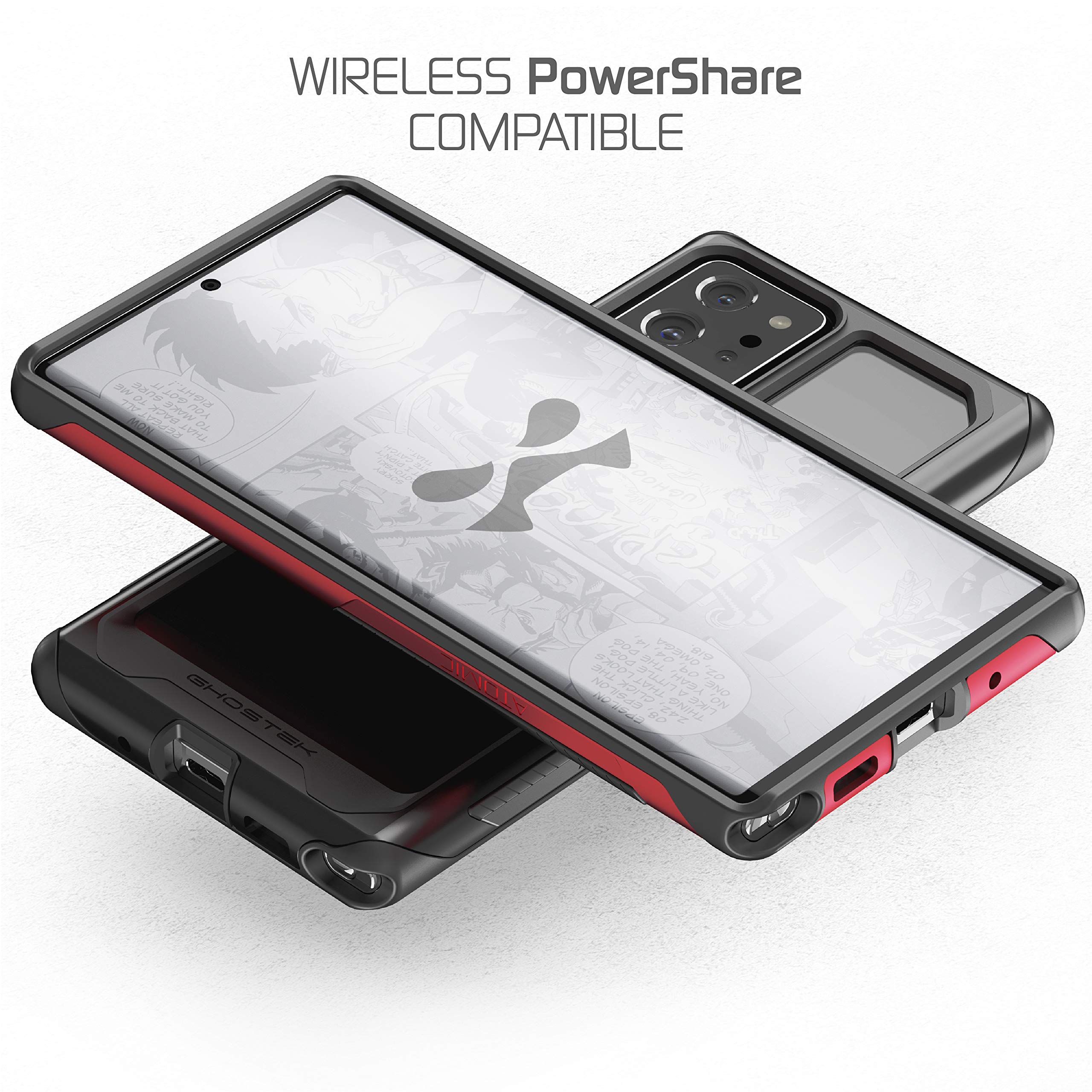 Ghostek Atomic Slim Note 20 Ultra Case Clear with Red Military Grade Aluminum Bumper Heavy Duty Protection with Rugged Shockproof Design Protective Cover 2020 Galaxy Note20 Ultra 5G (6.9 Inch) - (Red)