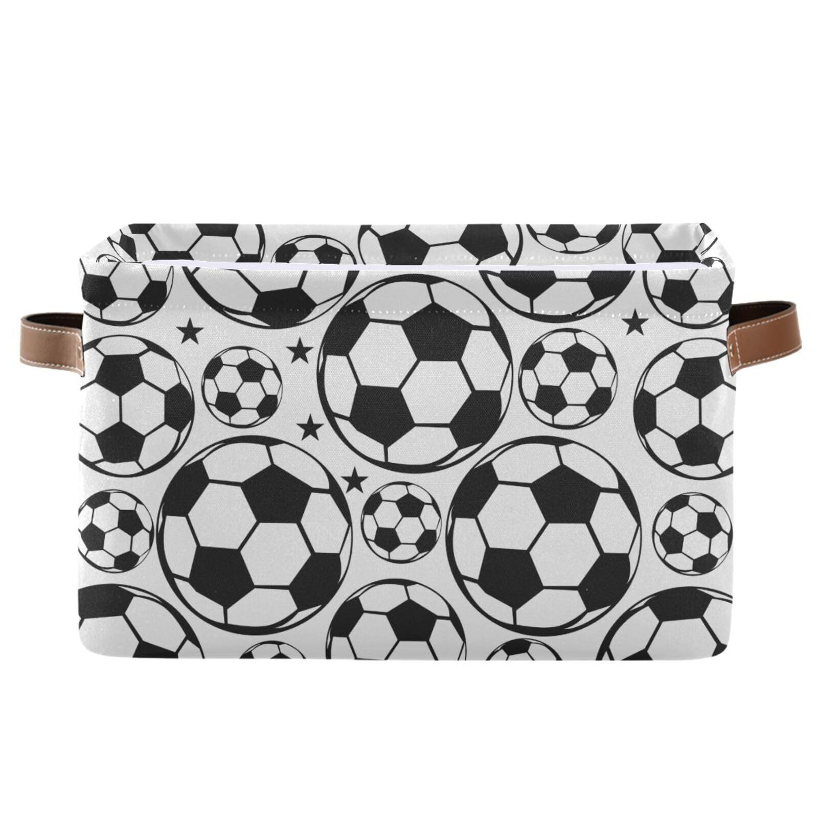Soccer Ball Football Large Storage Basket Cube Storage Bin Canvas Fabric Organizer Handles Collapsible Decorative for Clothes Toys Bedroom
