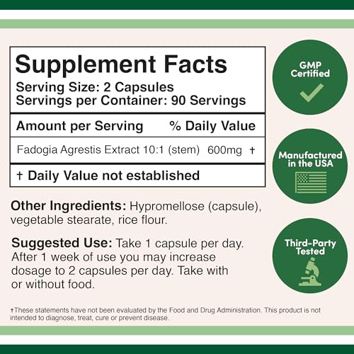 Fadogia Agrestis 600mg Per Serving (180 Capsules) Powerful Extract to Support Athletic Performance (Third Party Tested, Non-GMO, Vegan, Gluten Free) by Double Wood