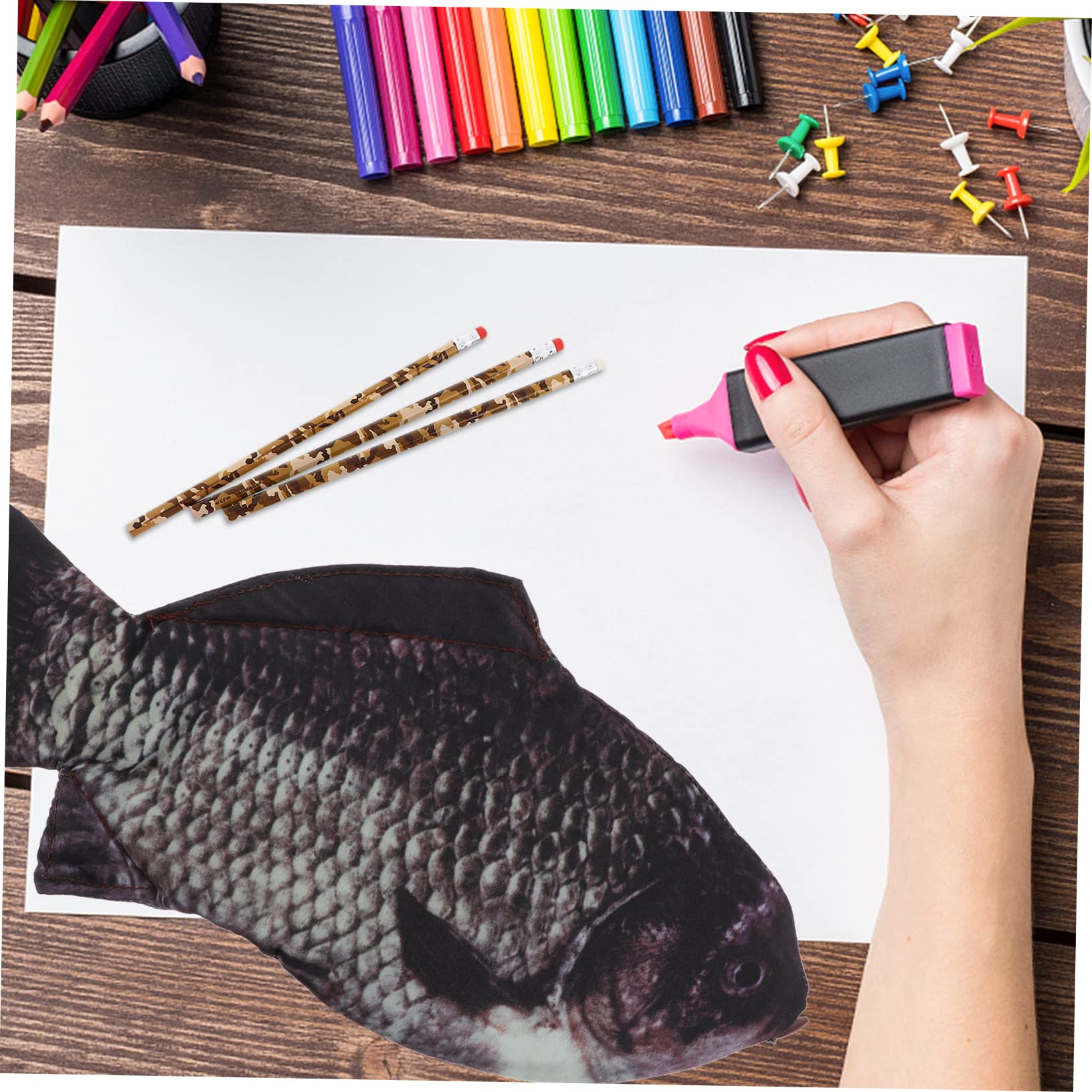 STOBOK Pencil Case Fish Shape Bag Large Capacity Pencil Bag Creative Pen Bag Pen Storage Bag Fake Fish Pen Bag Pencil Bag Stationery Holder Fish Bag Makeup Bag Fabric with Zipper