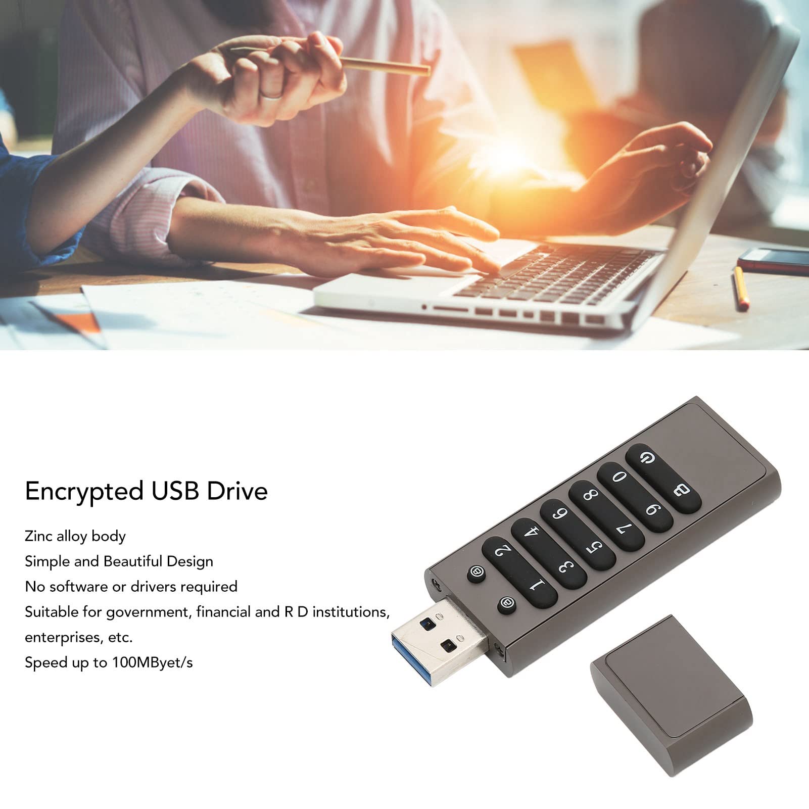 KOSDFOGE Encrypted Flash Drive 128GB USB Drive with Secure Encrypted Button USB3.1 100MByet/s High Speed U Flash Drive Password Memory Stick