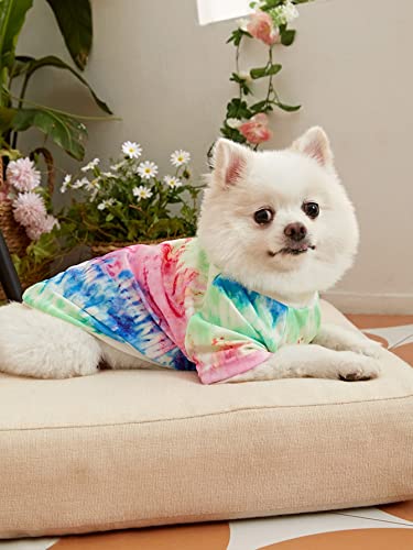 QWINEE Tie Dye Dog T Shirt Vest Dog Apparel Cat Clothes for Puppy Kitten Small Medium Large Dogs Multicolor Large