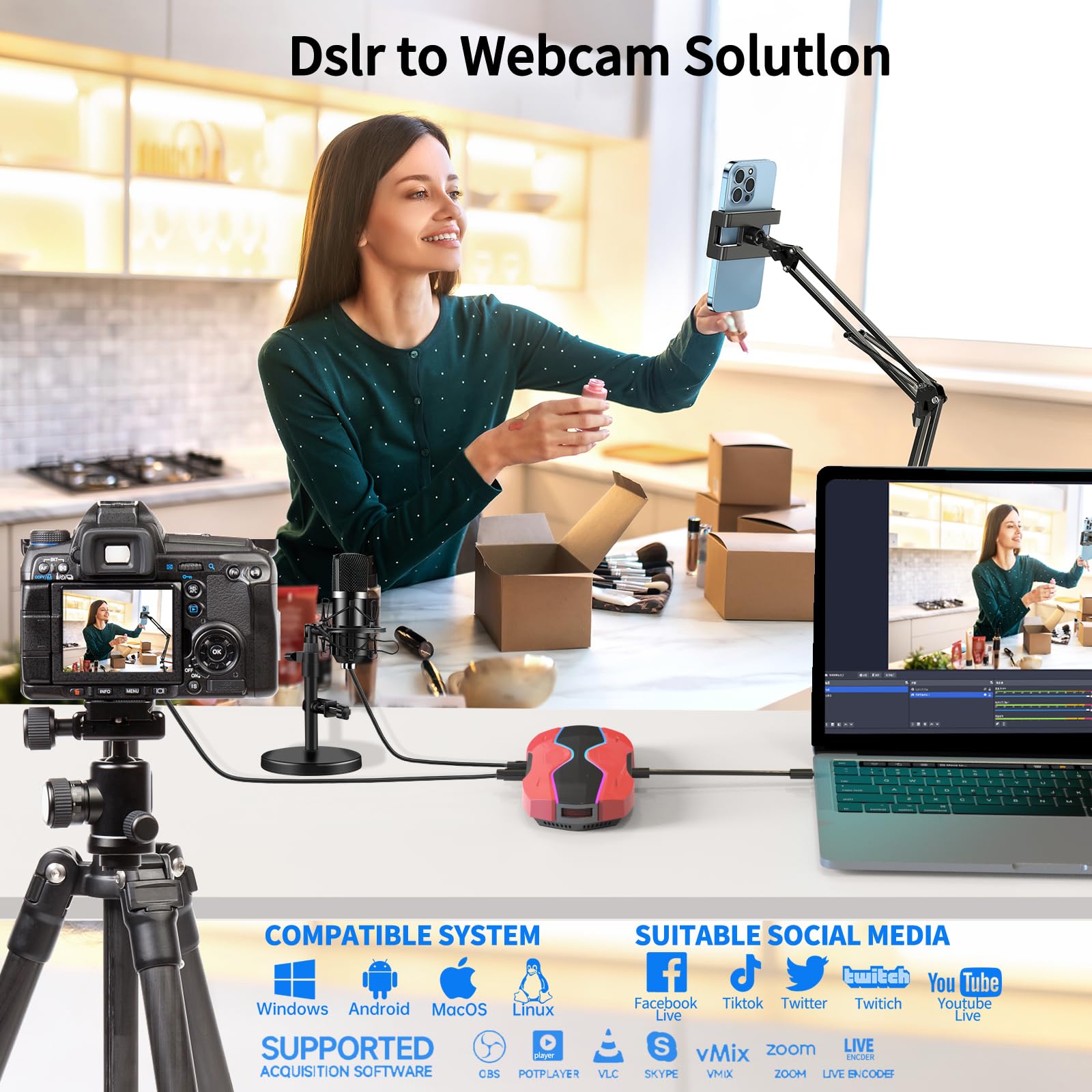 kuhaimi Capture Card, 4K HDMI Video Capture Card for Streaming, USB3.0 Low Latency, Full HD 4K 60/1080P 240FPS for Streaming/Gaming Recording, Works with Mac/PS5/PS4/Xbox/OBS/Nintendo Switch