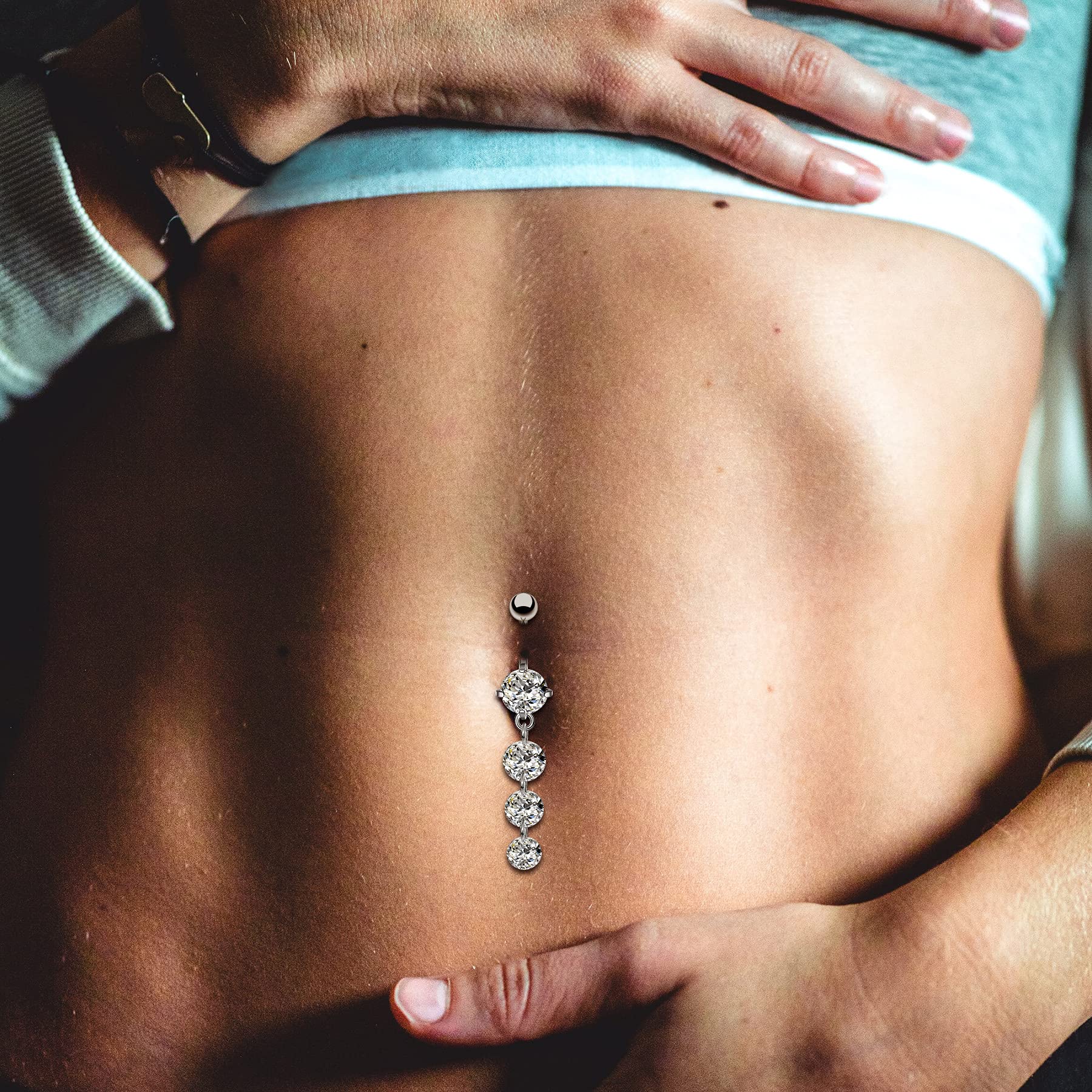 Melighting 5pcs Belly Button Rings 14G Belly Rings Stainless Steel 316L Dangle Belly Piercing Jewelry for Women Pack Clear CZ Belly Piercing Random Shipment