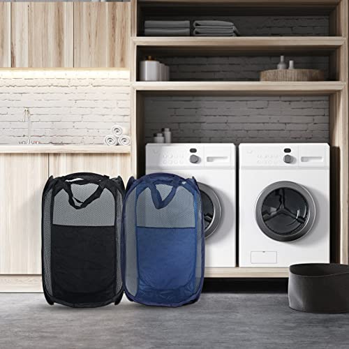 Nvatorfox 2 Pack Pop Up Storage and Laundry Hamper, Mesh Popup Laundry Hamper Portable, Durable Handles Collapsible for Storage and Easy to Open, for The Kids Room, College Dorm or Travel (Black)