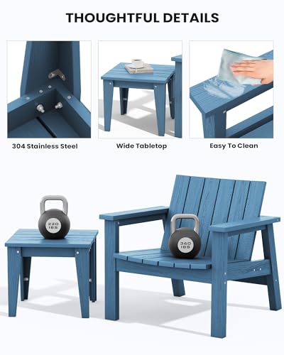 SERWALL Adirondack Chair Set with Side Table, HDPE Patio Bistro Set- Navy Blue
