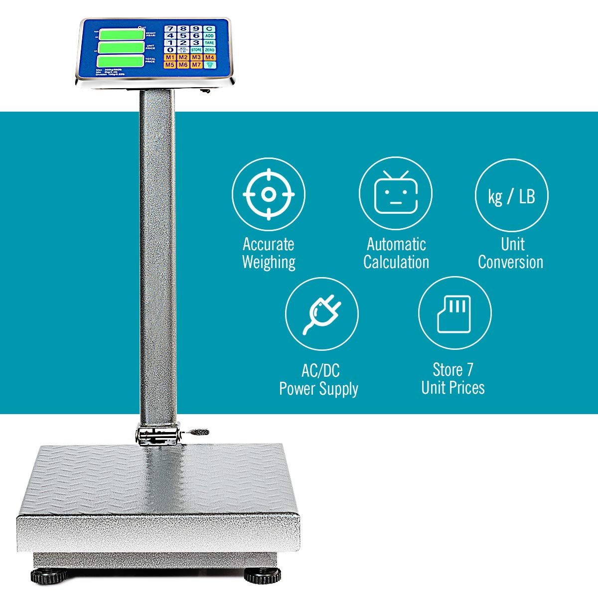 Giantex 660lbs Weight Computing Digital Scale Floor Platform Scale for Weighing Luggage Package Shipping Mailing Postal Scale with Accurate LB/KG Price Calculator, High-Definition Displa (Silver)