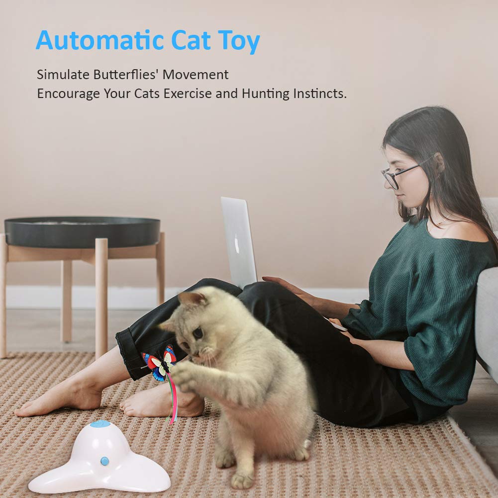 Flurff Cat Toys, Interactive Cat Toy Butterfly Funny Exercise Electric Flutter Rotating Kitten Toys, Cat Teaser with Replacement
