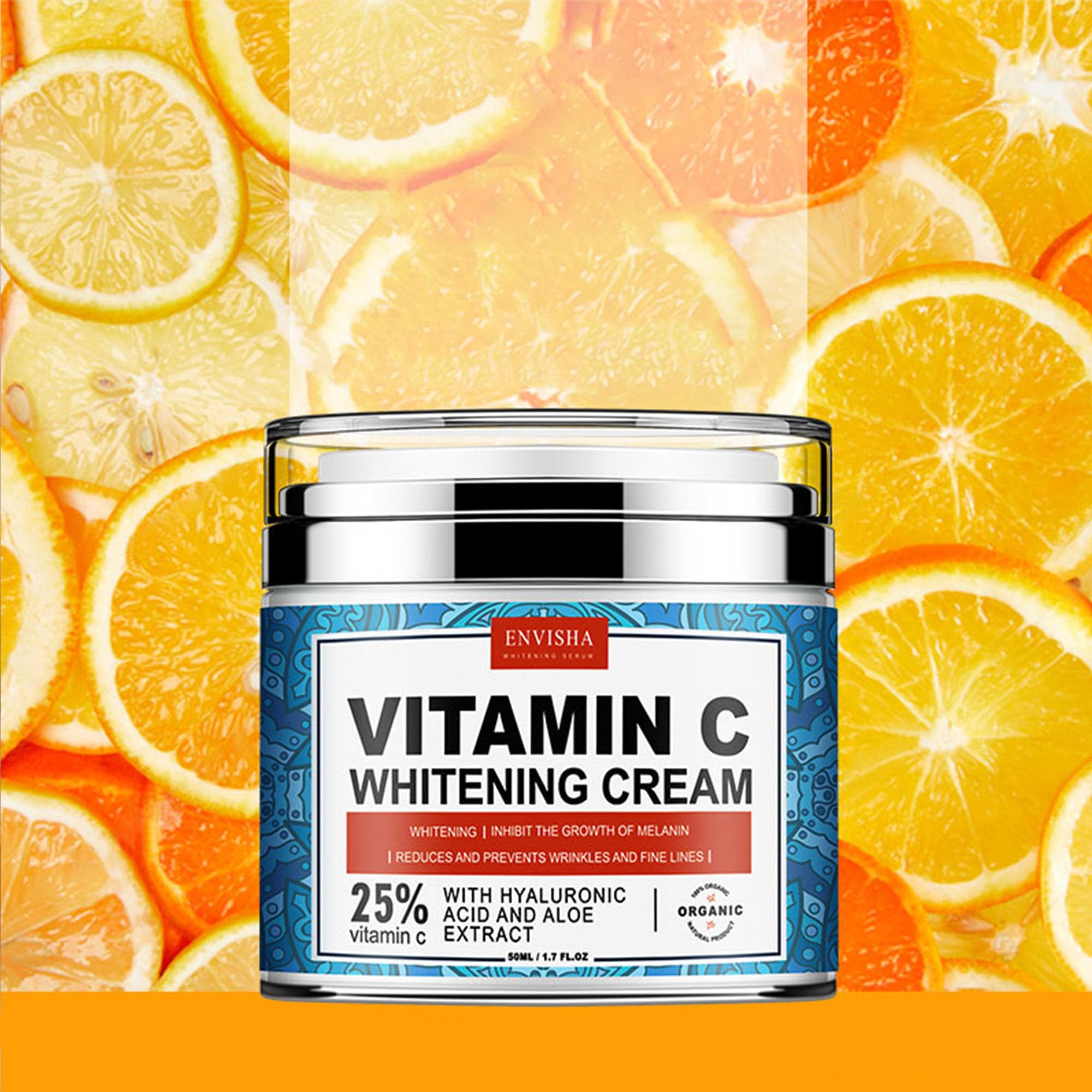 ENVISHA Vitamin C Moisturizing Cream for Face - Improves Skin Texture, Glow and Elasticity - Reduces Wrinkles, Fine Lines and Dark Spots - 50ml